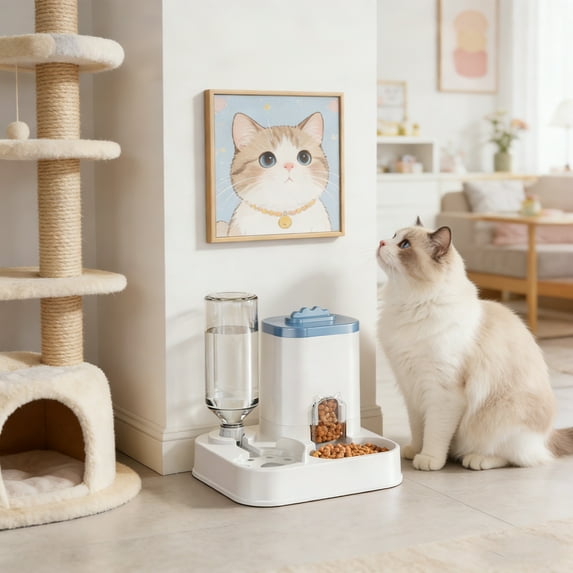 2 in 1 Cat Feeder and Water Dispenser, Gravity Automatic Cat Feeder ...