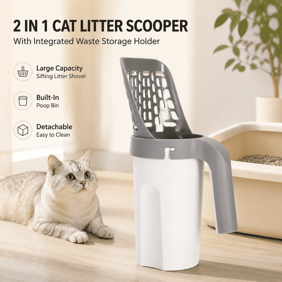 2 in 1 Cat Litter Scooper with Integrated Waste Storage Holder, Large ...