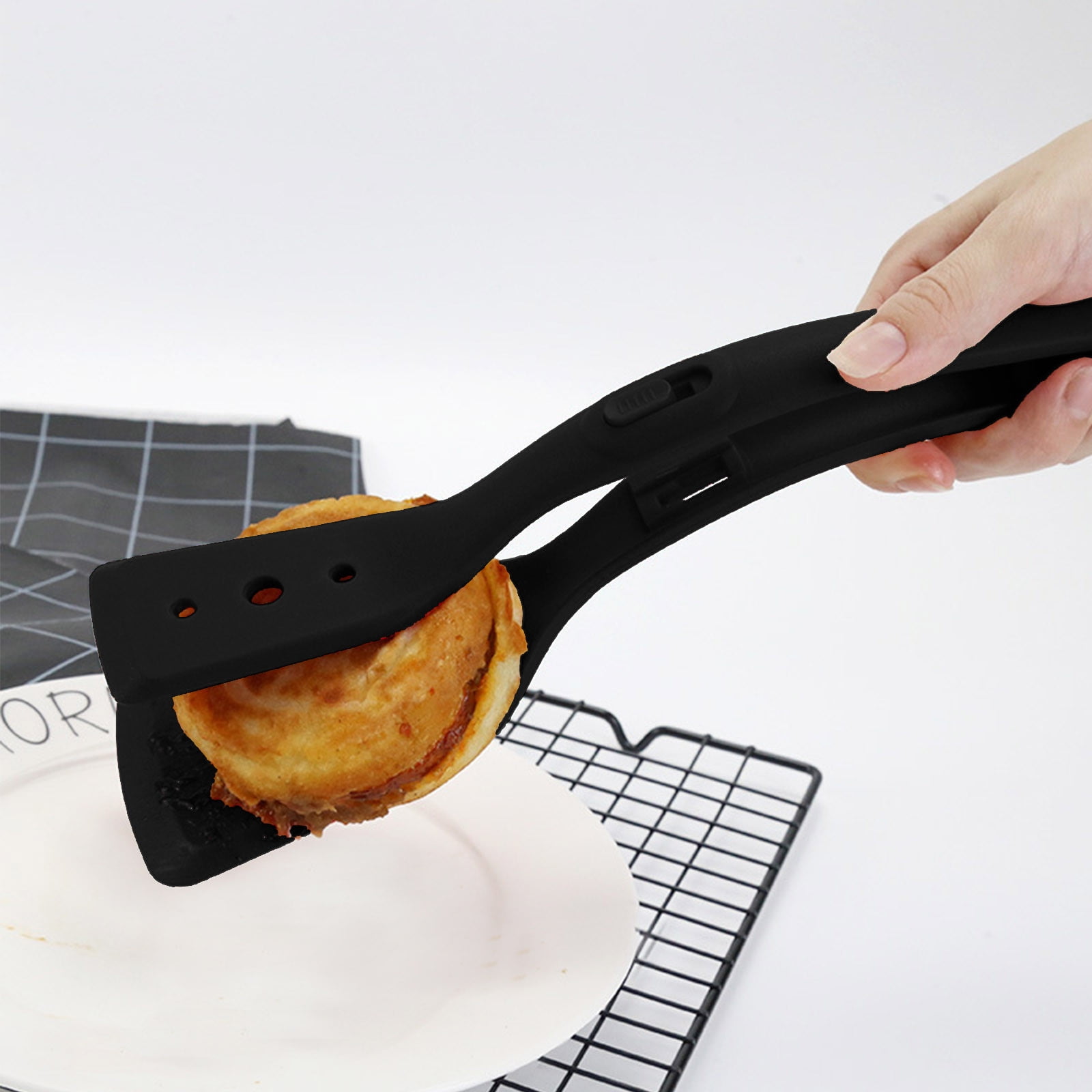 2 in 1 Clamp Spatulas, Heat Resistant Silicone Slotted Cooking Spatula ...