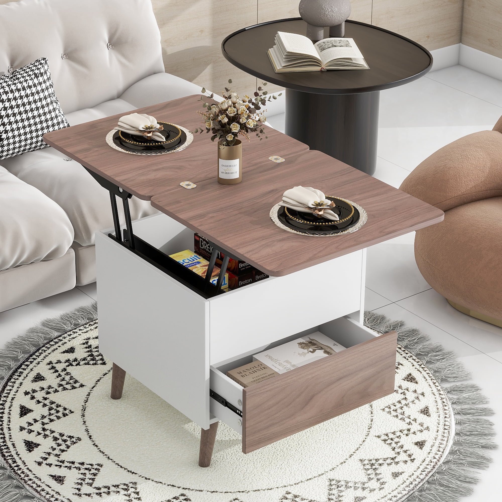 2 in 1 Coffee Table Modern Multi-functional Dining-table with Dual Lift ...