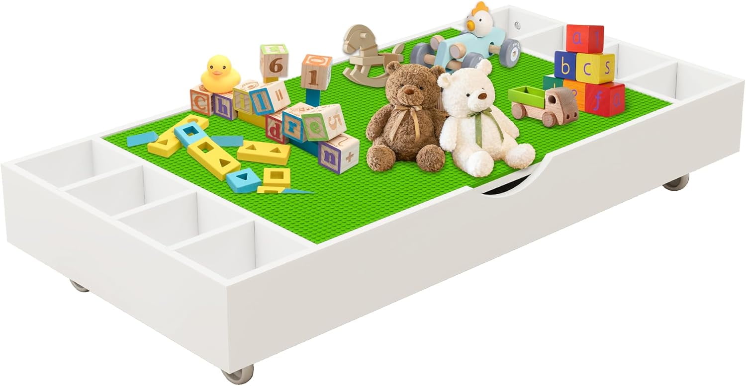 2 in 1 Construction Play Table Compatible with , Wooden Rolling Multi ...