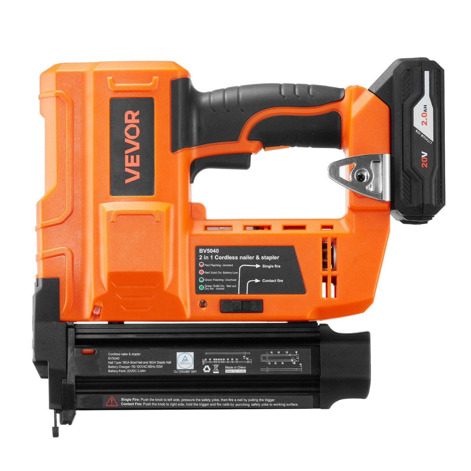 2 in 1 Cordless 18 Gauge Straight Nail Gun and Stapler 20V Battery ...