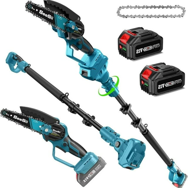 2 in 1 Cordless Pole Saw & Mini Chainsaw with 2 Batteries, Power Electric Polesaw for Tree ...