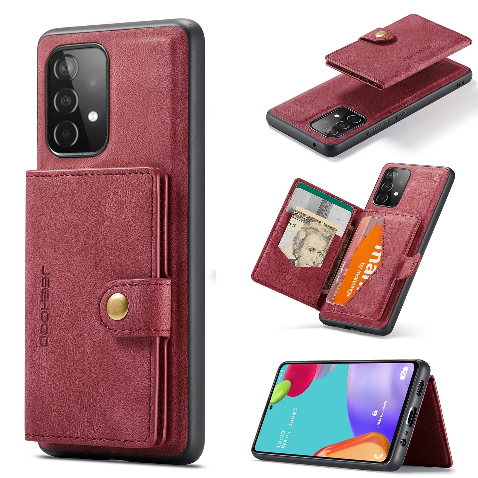 2 in 1 Detachable Wallet Back Cover for Samsung A32 5G, Vintage Premium PU Leather Kickstand ...