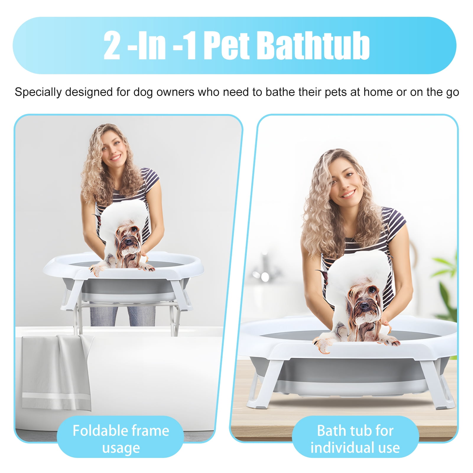 2 in 1 Dog Bathtub Dog Washing Station, Foldable Pet Bath Tub for ...