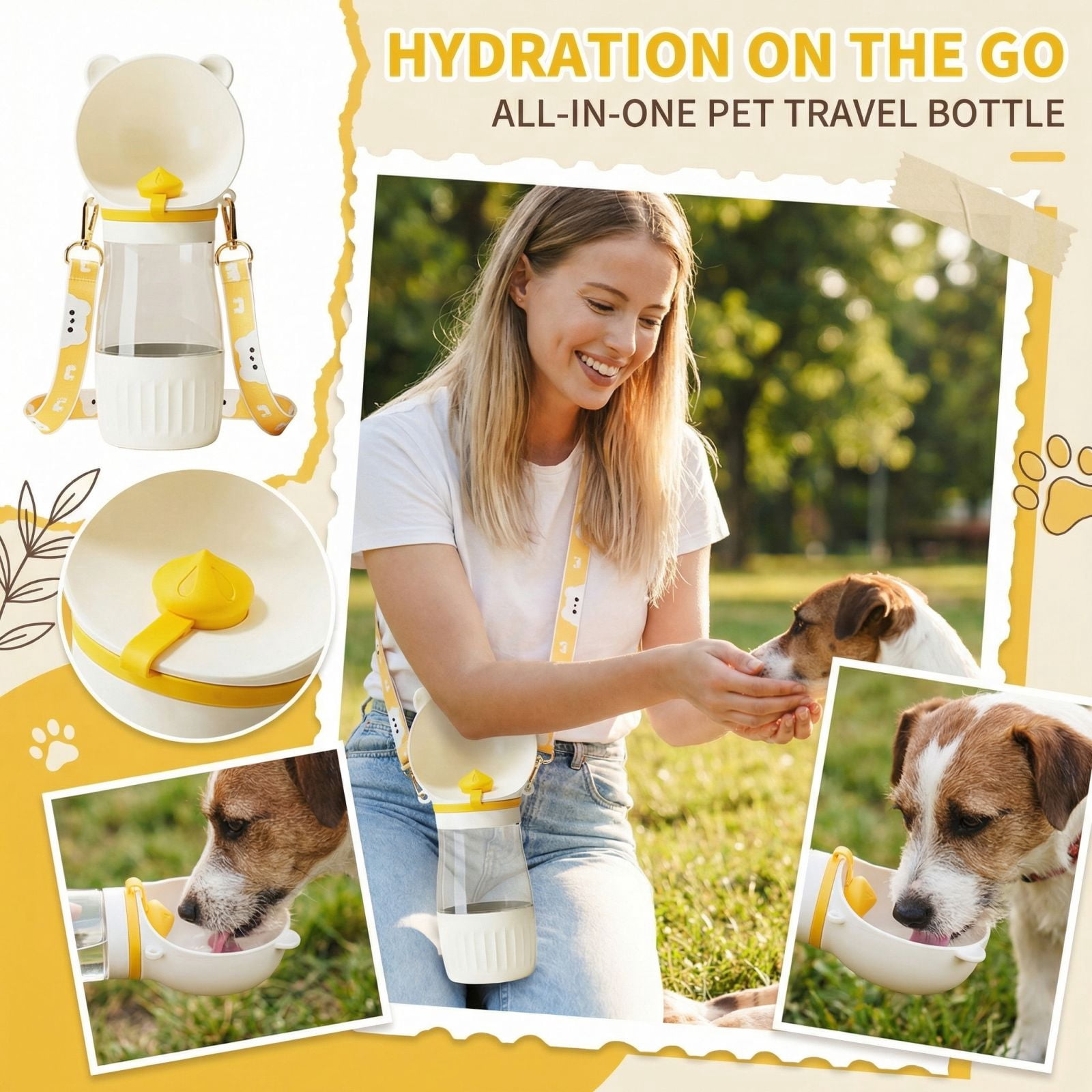 2 in 1 Dog Water Bottle with Food Container,Portable Dogs Water ...