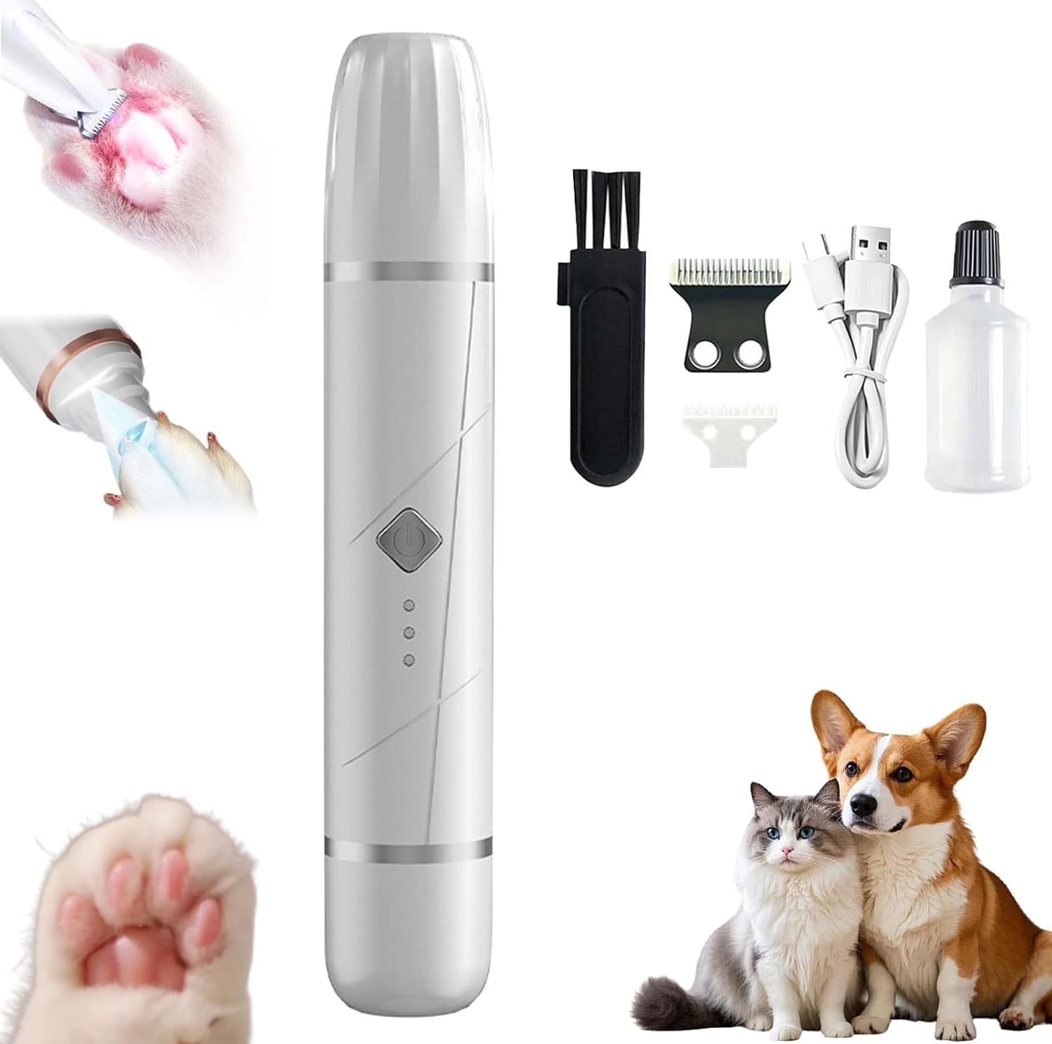 2 in 1 Double Head Dog Clippers Dog Paw Trimmer with LED Light, Low ...