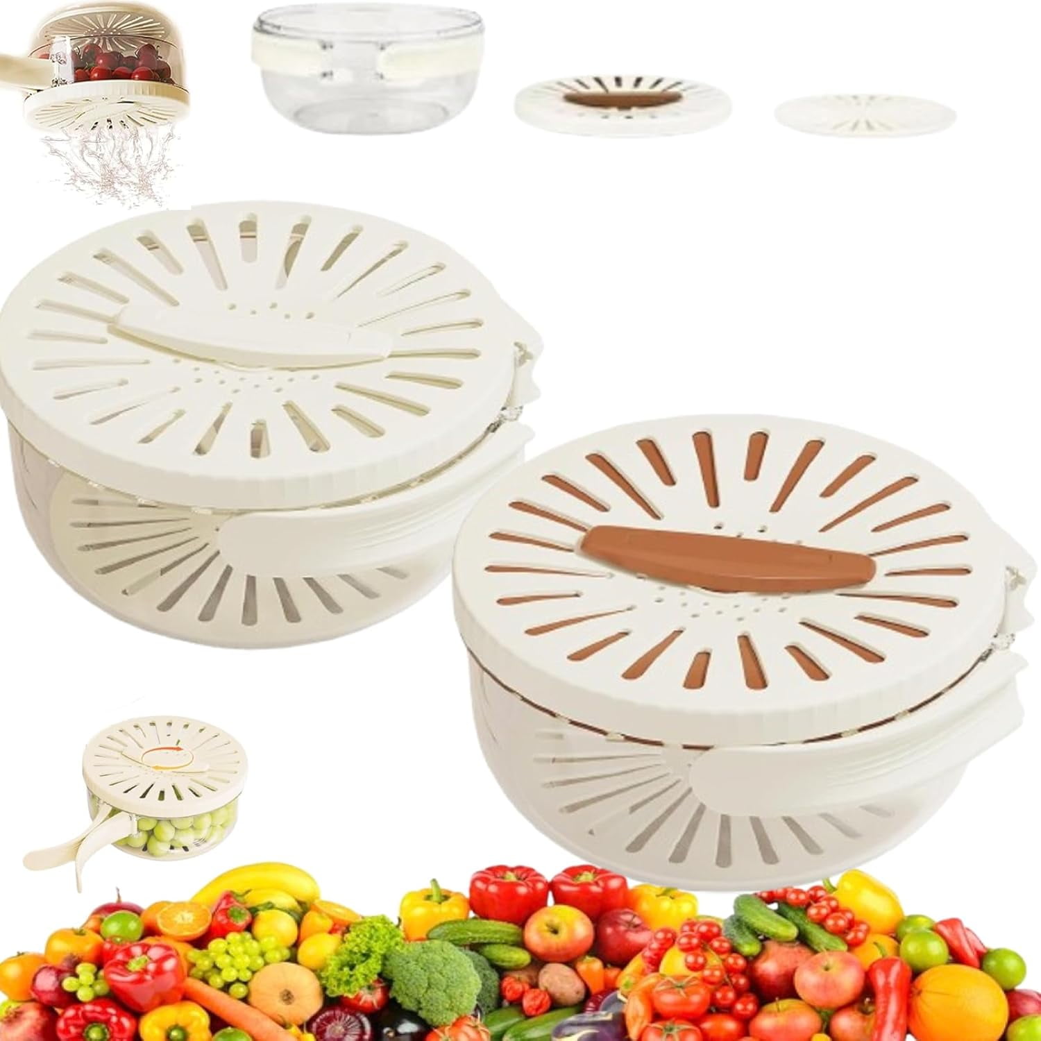 2 in 1 Draining and Preservation Basket,9.5-inch Hygienic Fruit ...