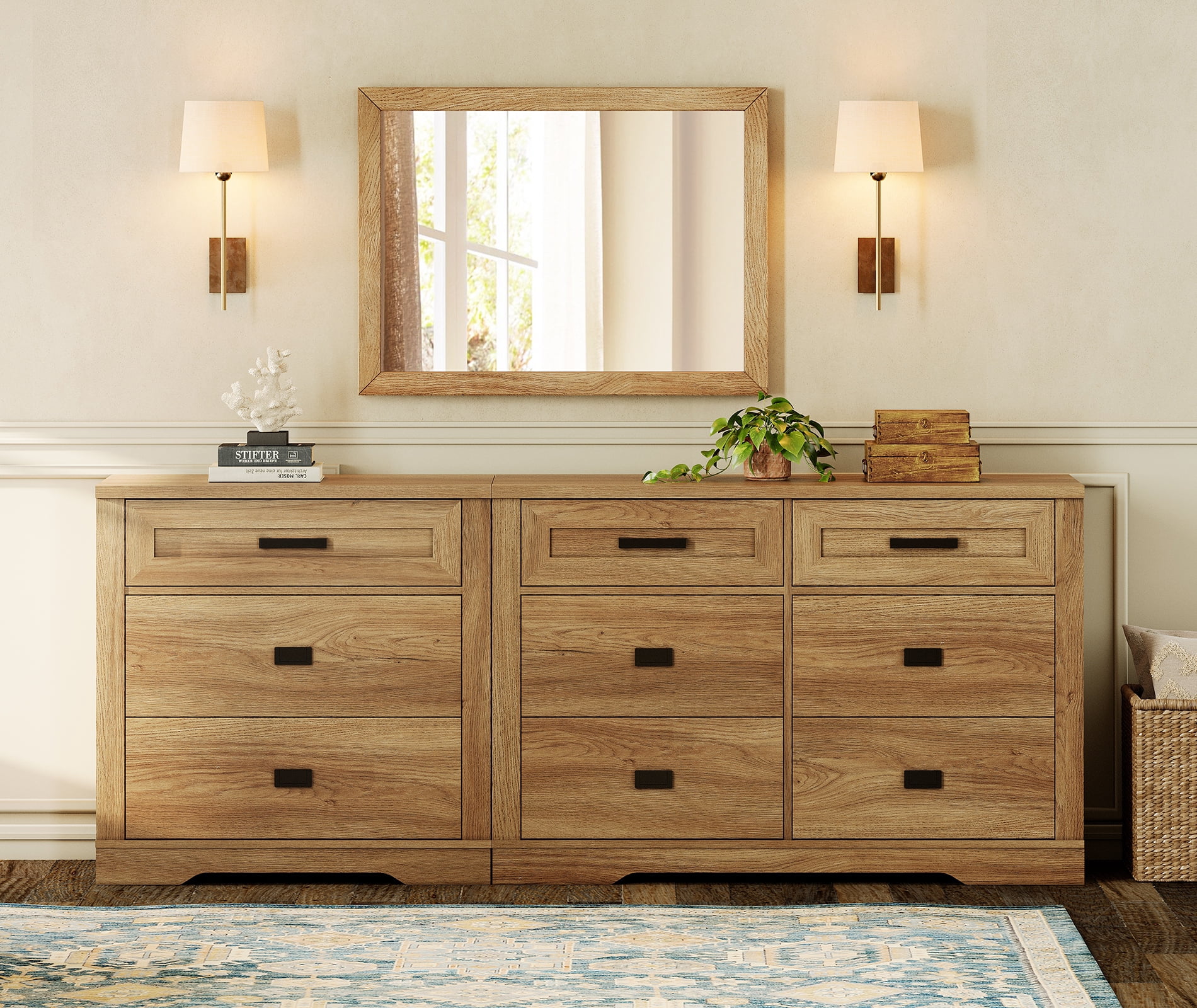 2 in 1 Dresser with 9 Drawers for Bedroom, Wooden Dressers with Small ...