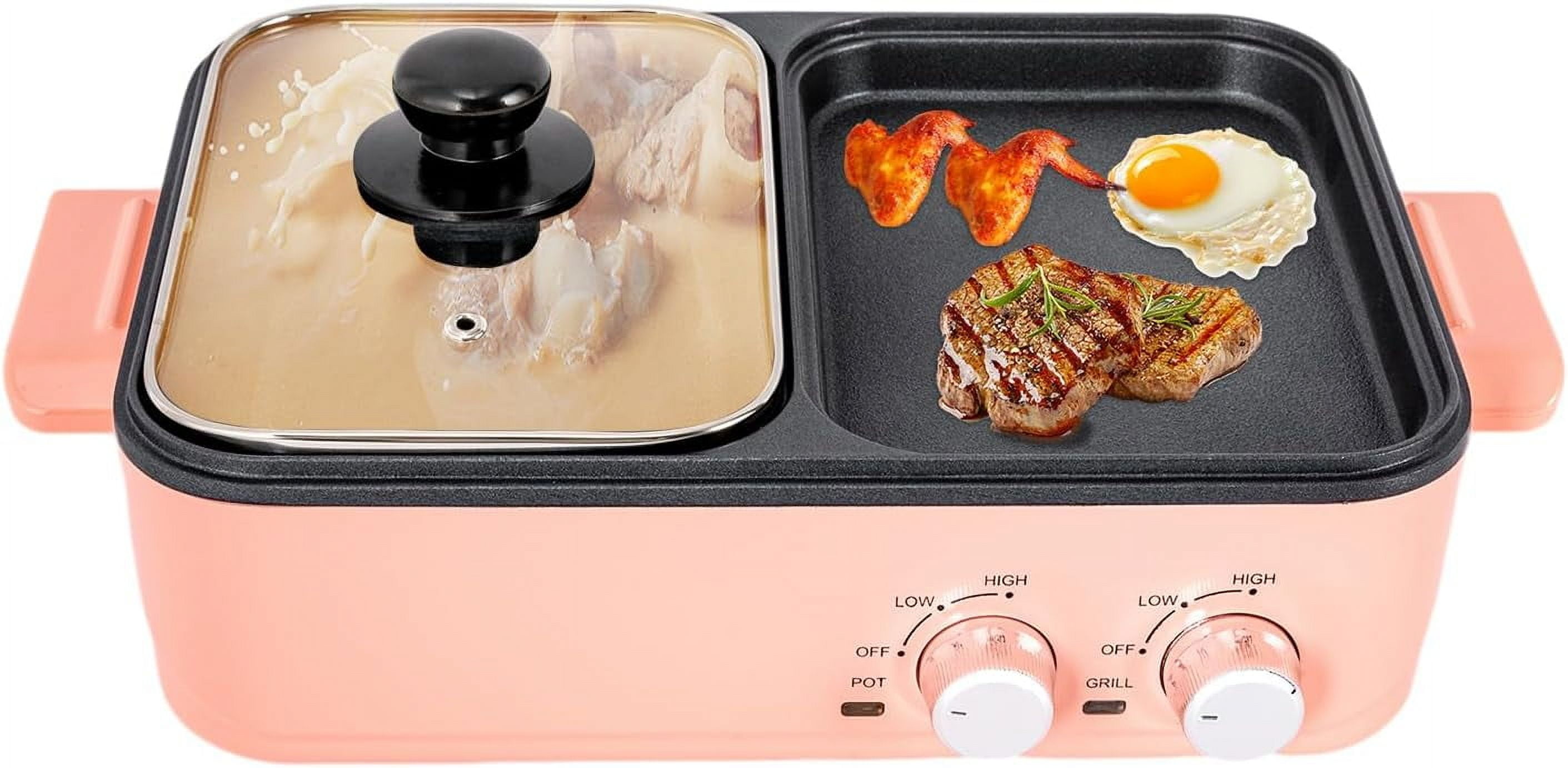 2 in 1 Electric Hot Pot with Grill, 1500W Non-Stick Multifunction Shabu ...