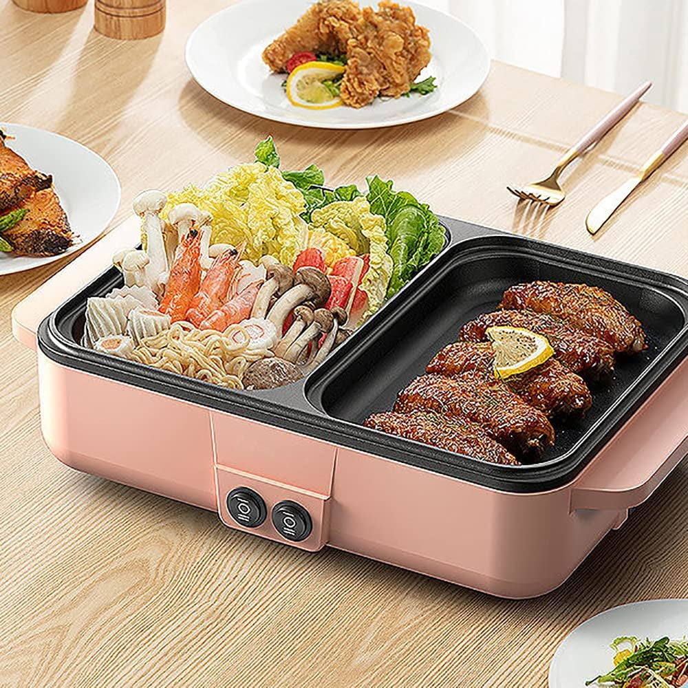 2 in 1 Electric Hot Pot with Grill Portable Korean BBQ Grill Non-Stick ...