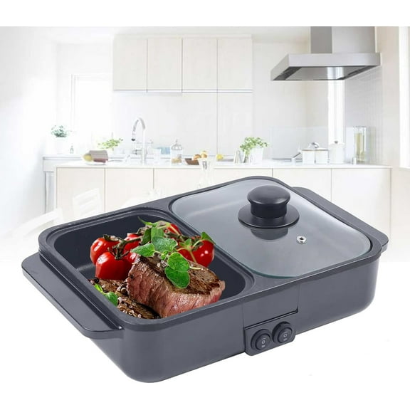 2in1 Electric Hot Pot 1500W Non-Stick Korean BBQ Plate Pan Shabu Grill ...