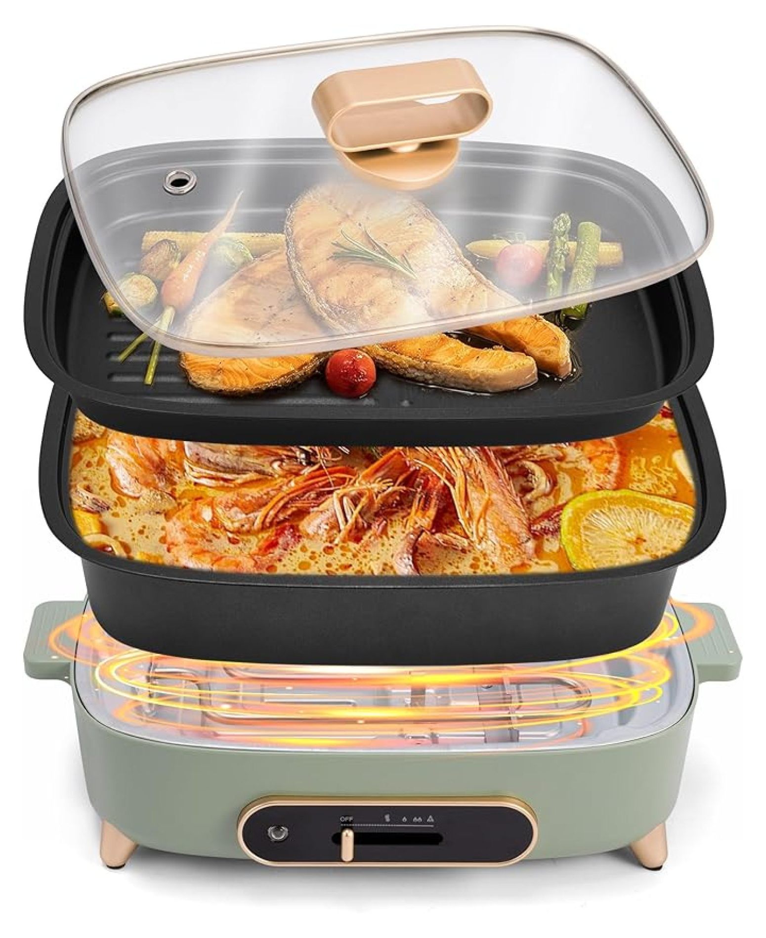 2 in 1 Electric HotPot with Removable Grill Pan, Non-Stick Skillet & 4L ...