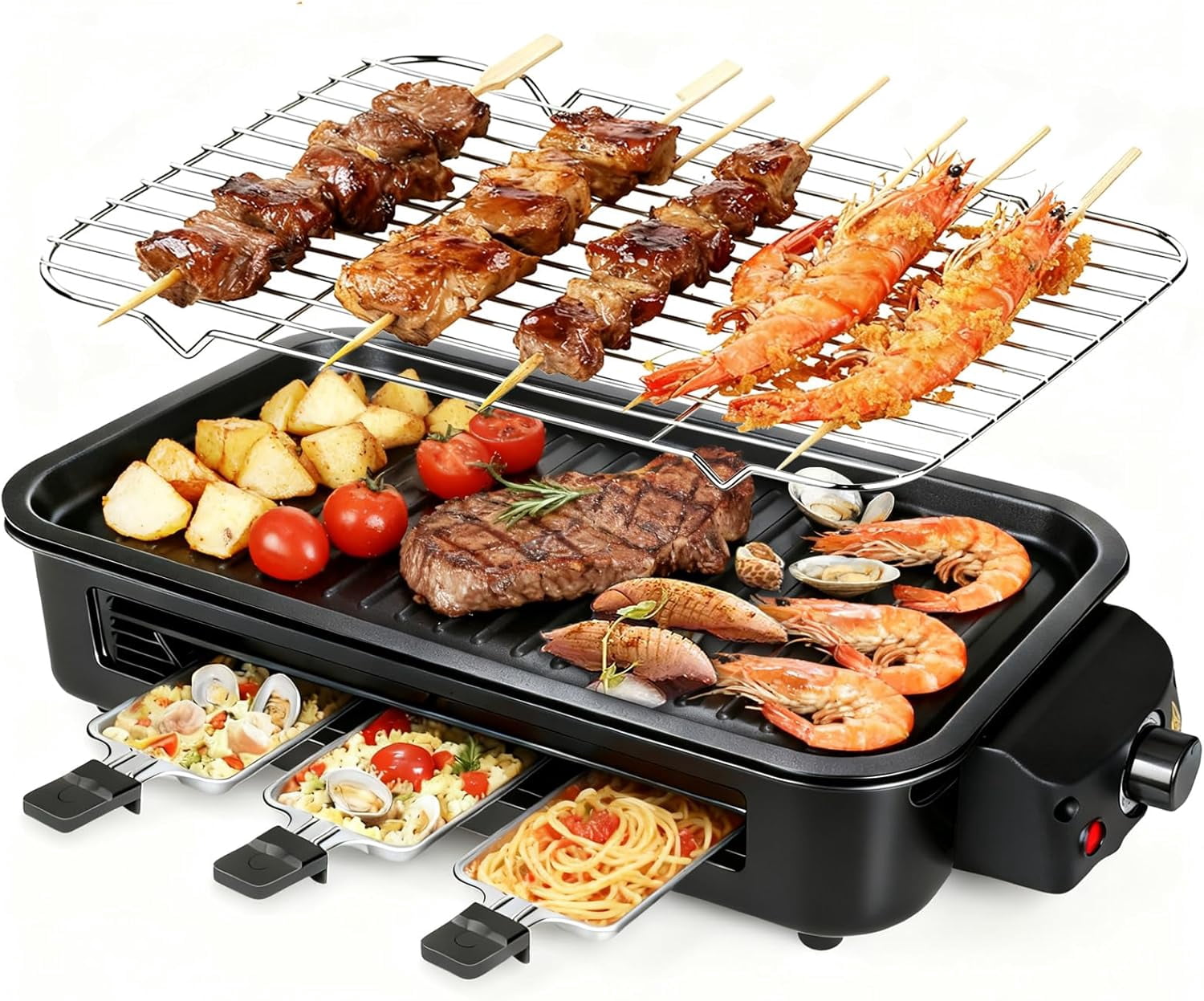 2 in 1 Electric Indoor Grill 1700W - Black Indoor Grill Pan with ...