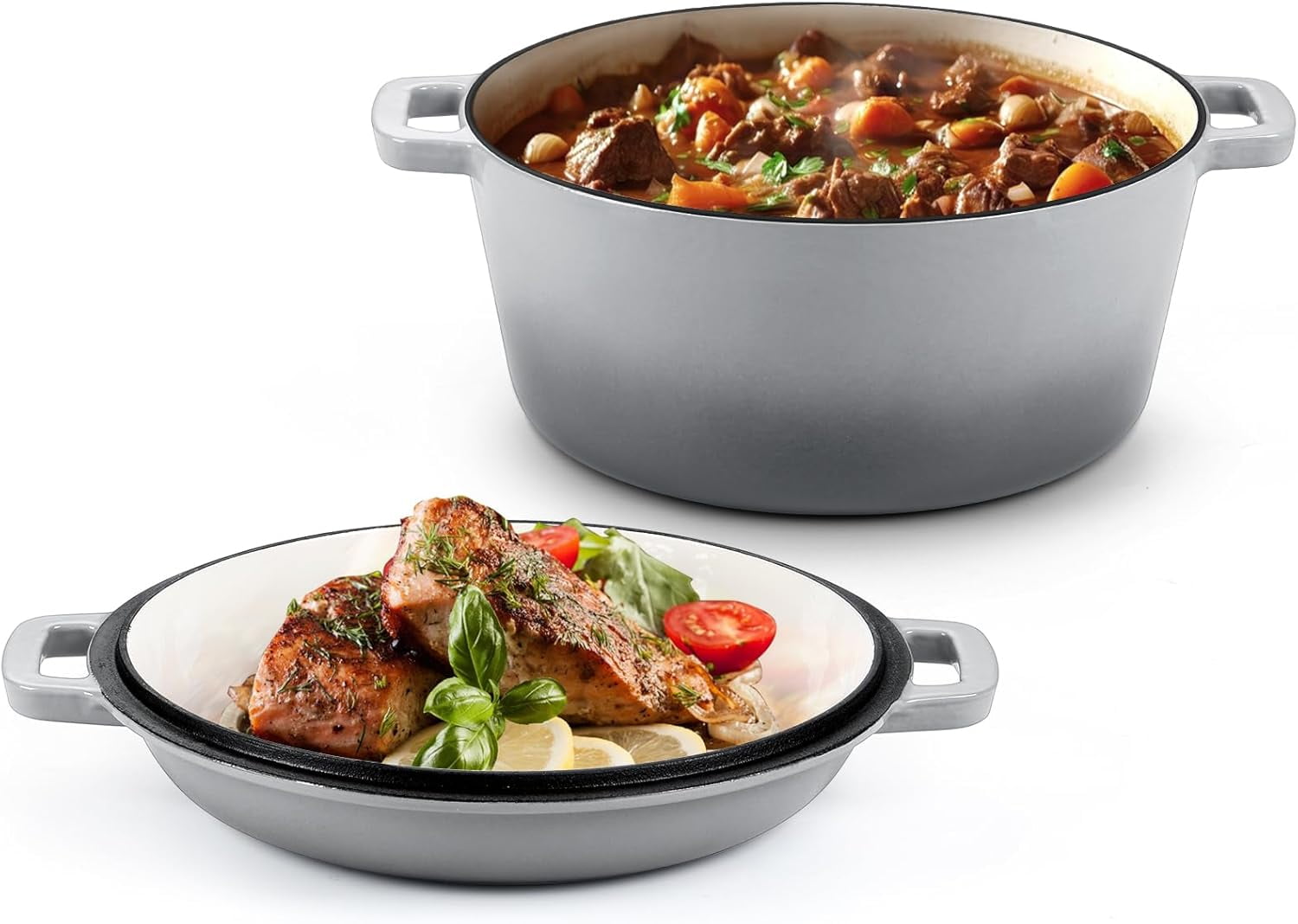 2 in 1 Enameled Cast Iron Dutch Oven, HaSteeL 5 QT Pot & 2 Quart ...