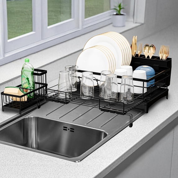 2 IN 1 Expandable Dish Drying Rack plus Sponge Organizer, Stainless ...