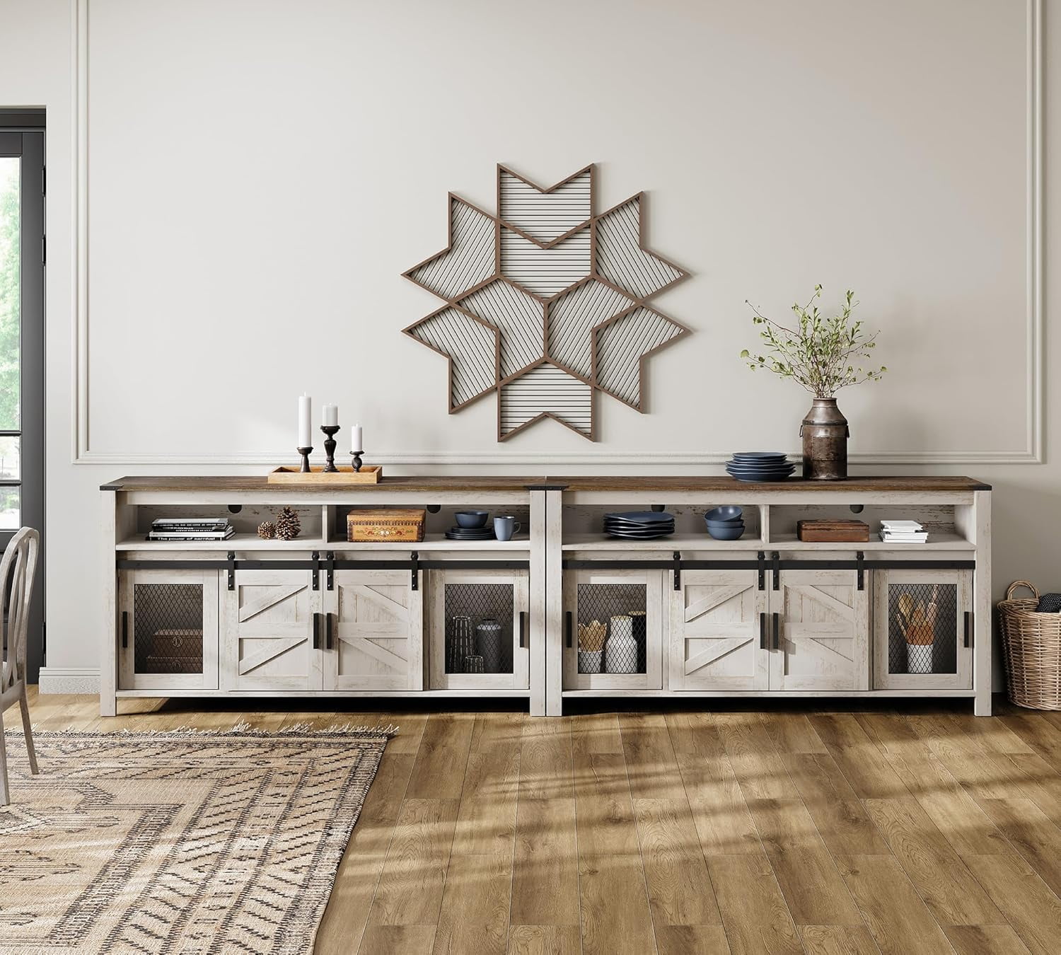 2 in 1 Farmhouse Coffee Bar Cabinet, Buffet Server Sideboard with ...