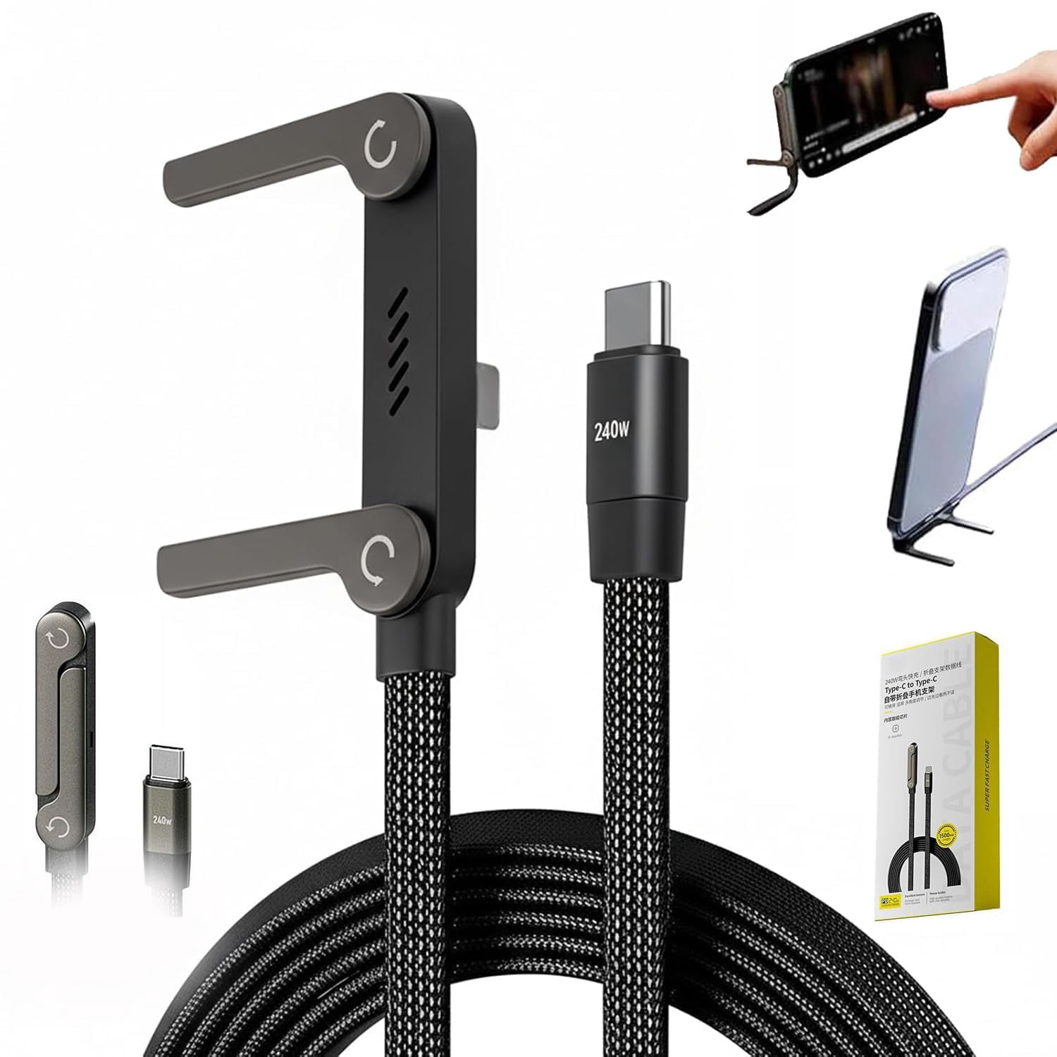 2 in 1 Fast Charging Cable with Built-in Holde, USB to C 65W Cables ...