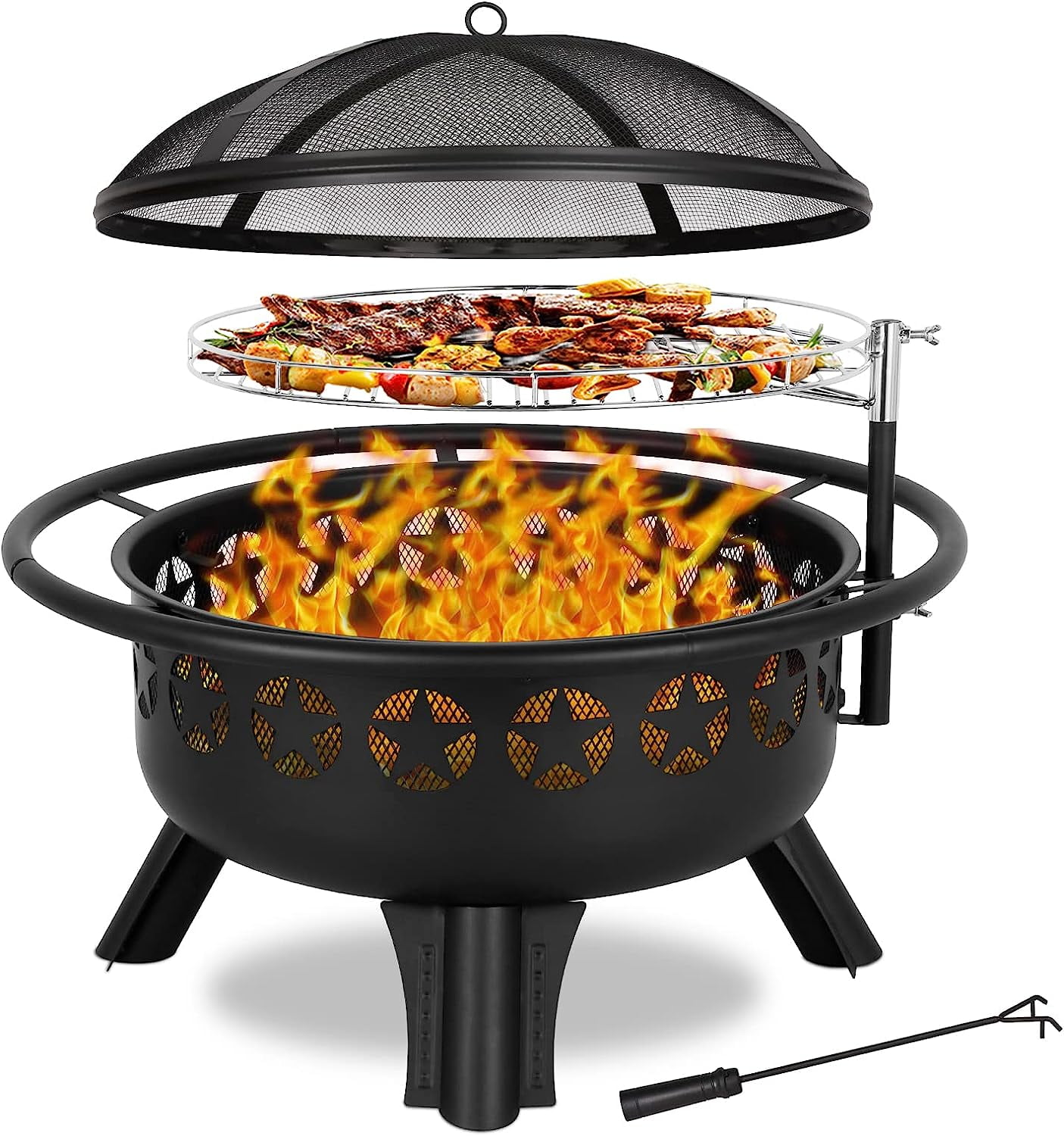 2 in 1 Fire Pit with Grill, Large 31" Wood Burning Fire Pit with Swivel ...