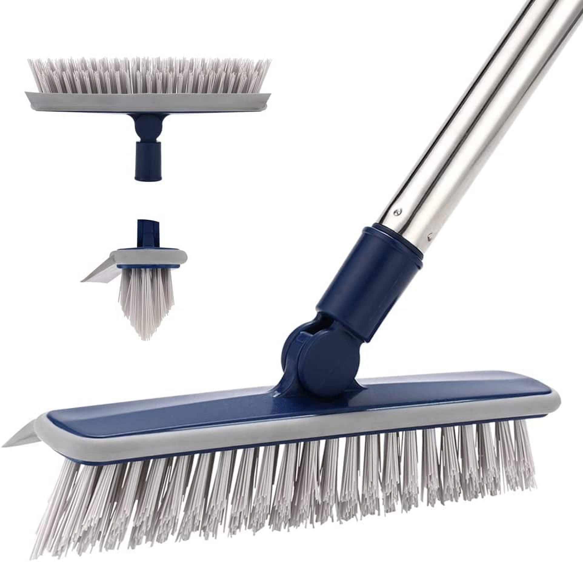 2 in 1 Floor Scrub Brush Grout Brush with 57.8" Long Handle,120°Rotatable Shower Tile Grout ...