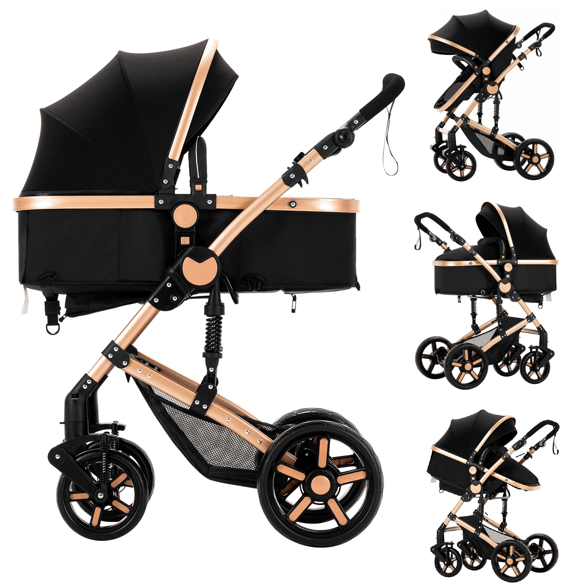 2 in 1 Foldable Baby Stroller All-Terrain Stroller,Convertible ...
