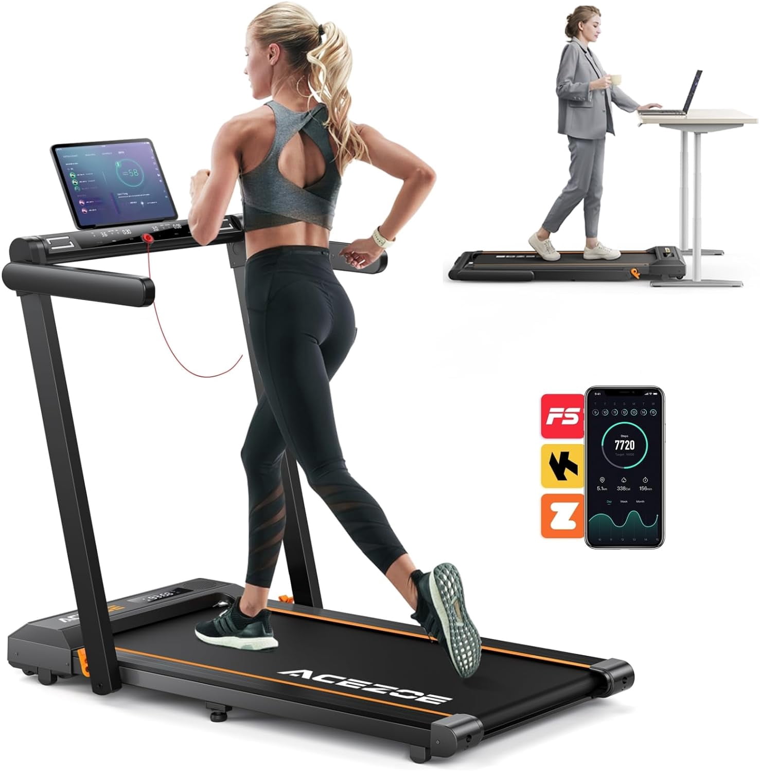 2 in 1 Foldable Treadmill for Home, Under Desk Treadmill with 12 HIIT ...
