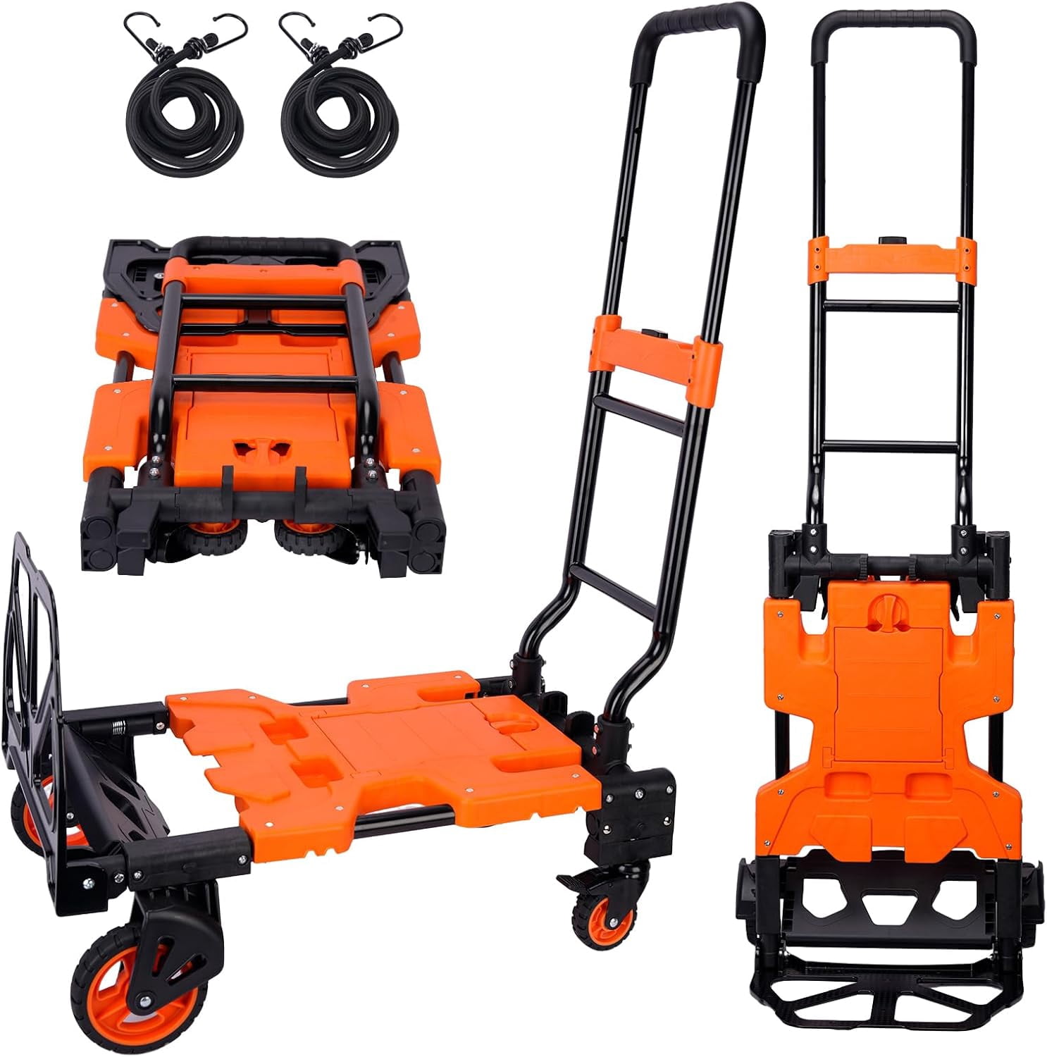 2 in 1 Folding Hand Truck, Dolly Luggage Cart with Wheels & 2 Hooked ...
