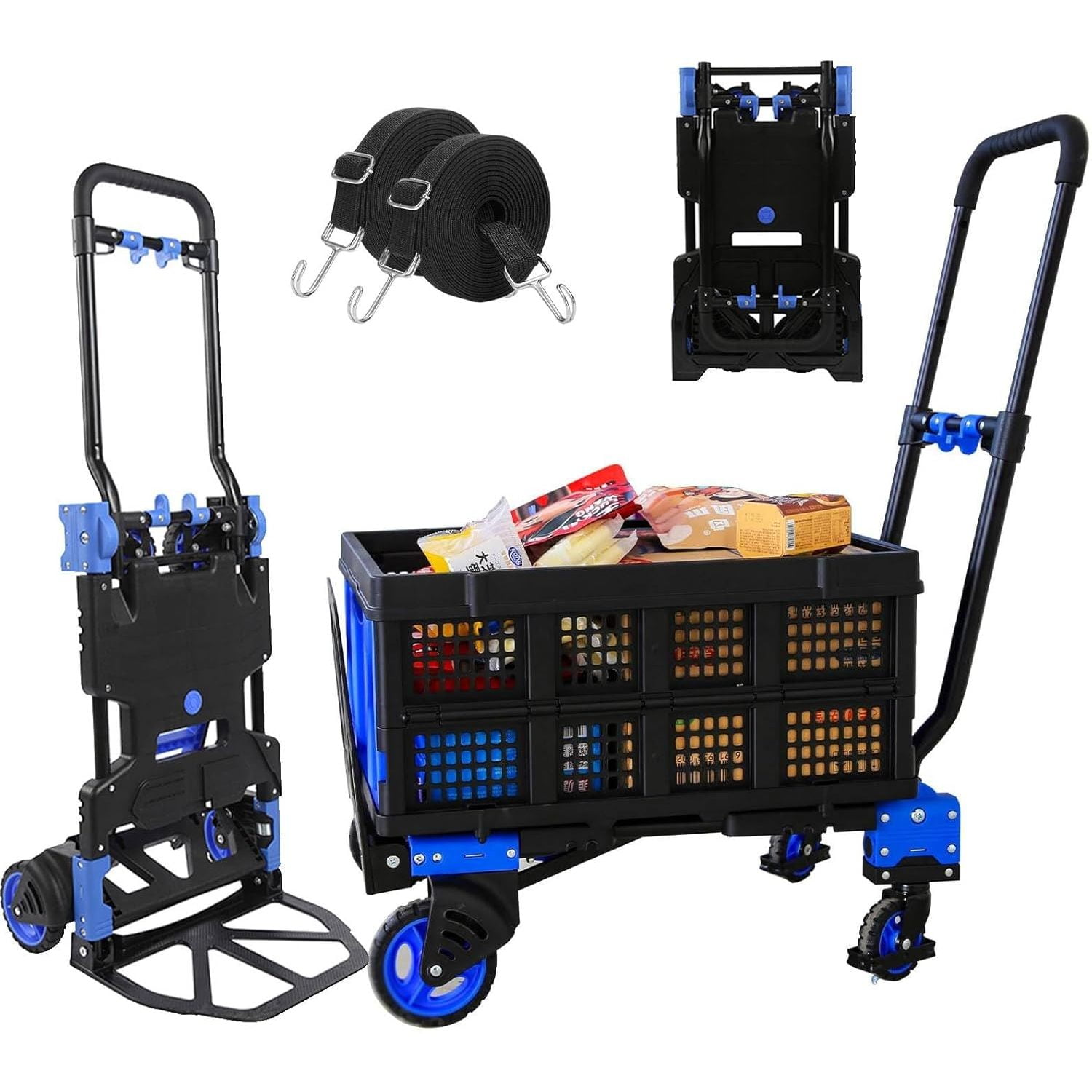 2 in 1 Folding Hand Truck Heavy Duty 330LB Load Carrying Convertible ...