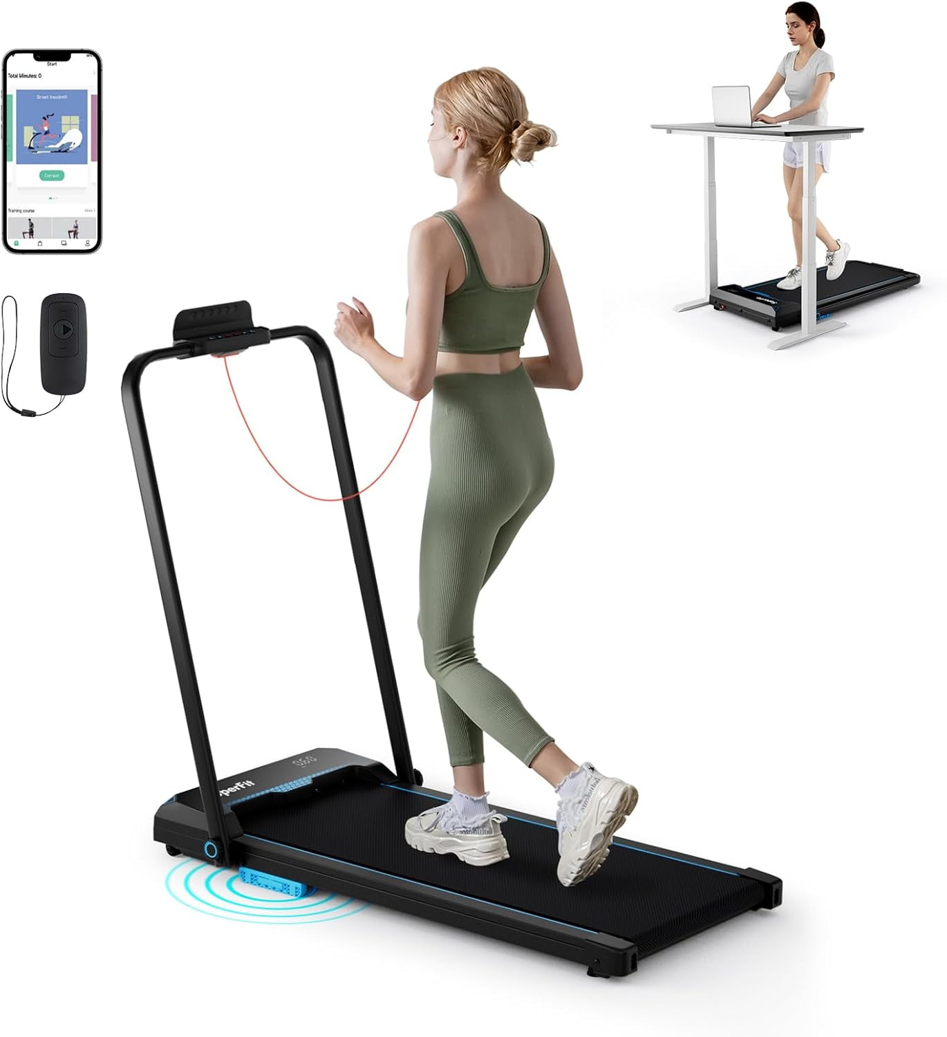 2 in 1 Folding Treadmill, 2.5HP 340 LBS Capacity Walking Pad with ...