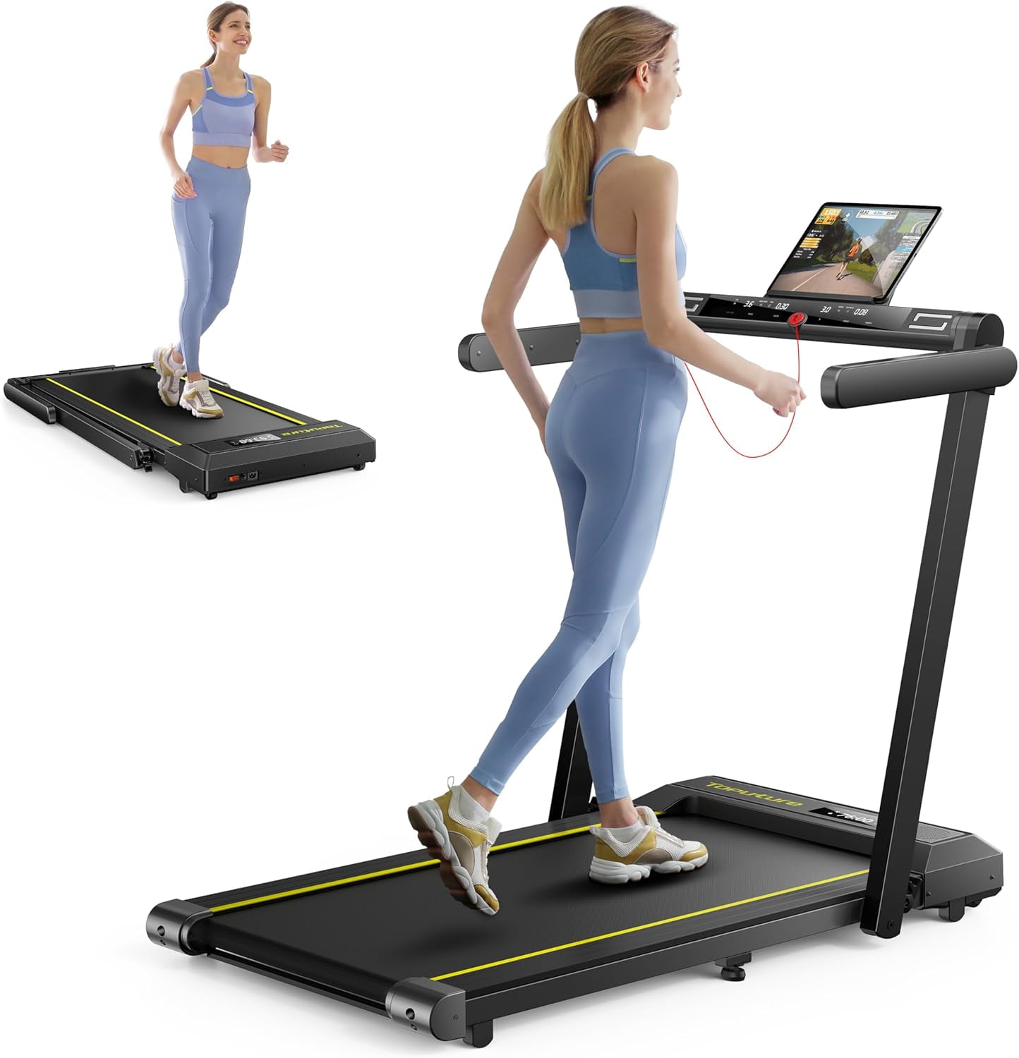 2 in 1 Folding Treadmill, 2.5HP Under Desk Treadmill Portable Walking ...