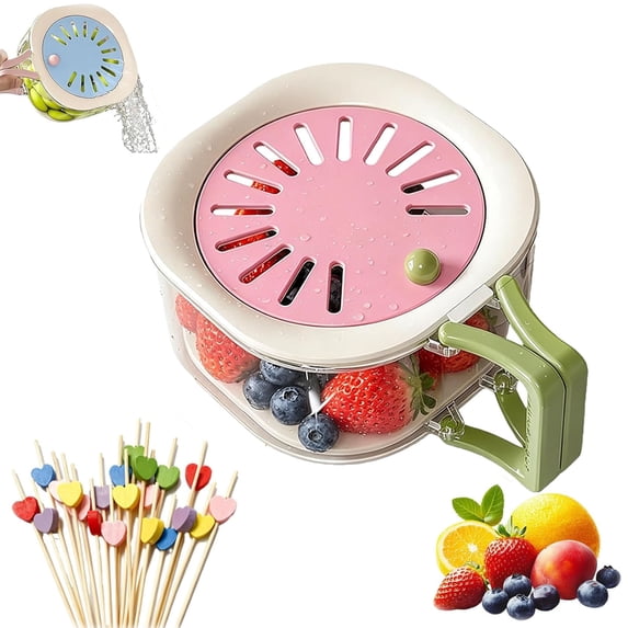 2 in 1 Fruit Strainer Container with Lid, Foldable Handle Fruit Washing ...