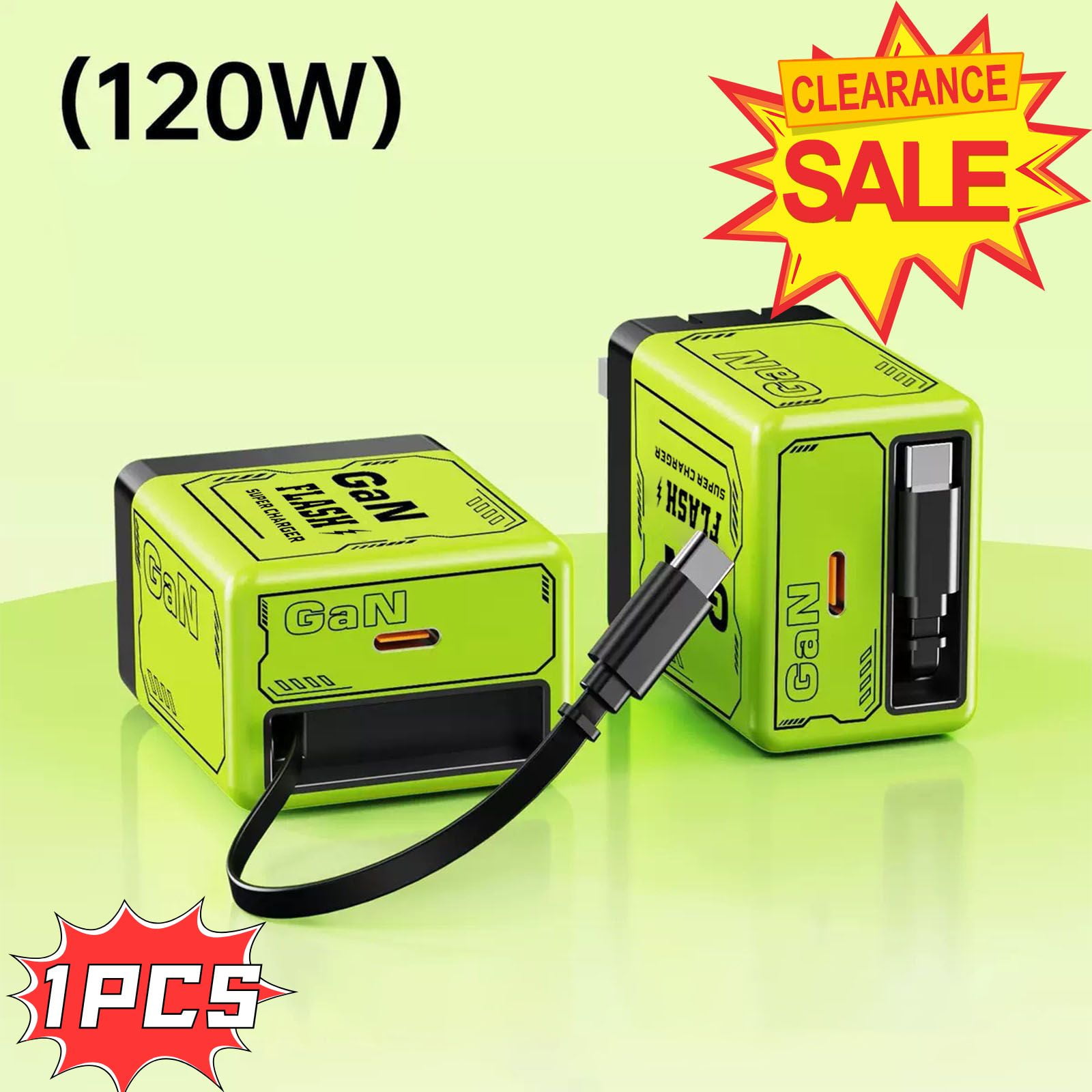 2 in 1 GaN Charger 120 Watt Retractable Charger With Type C Cable And ...