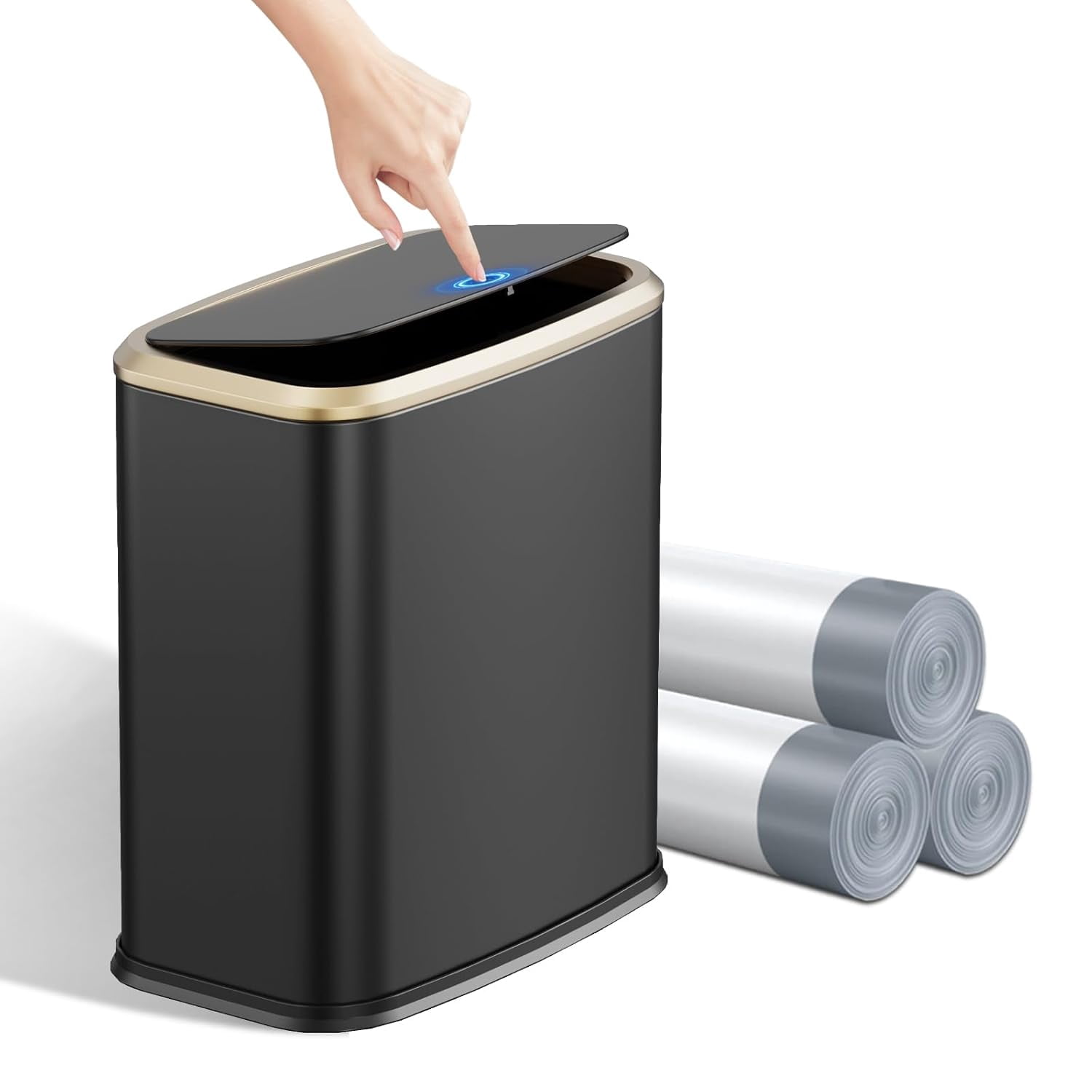 2.1 Gallon Bathroom Trash Can with Lid Press Top, 8 Liter Stainless ...