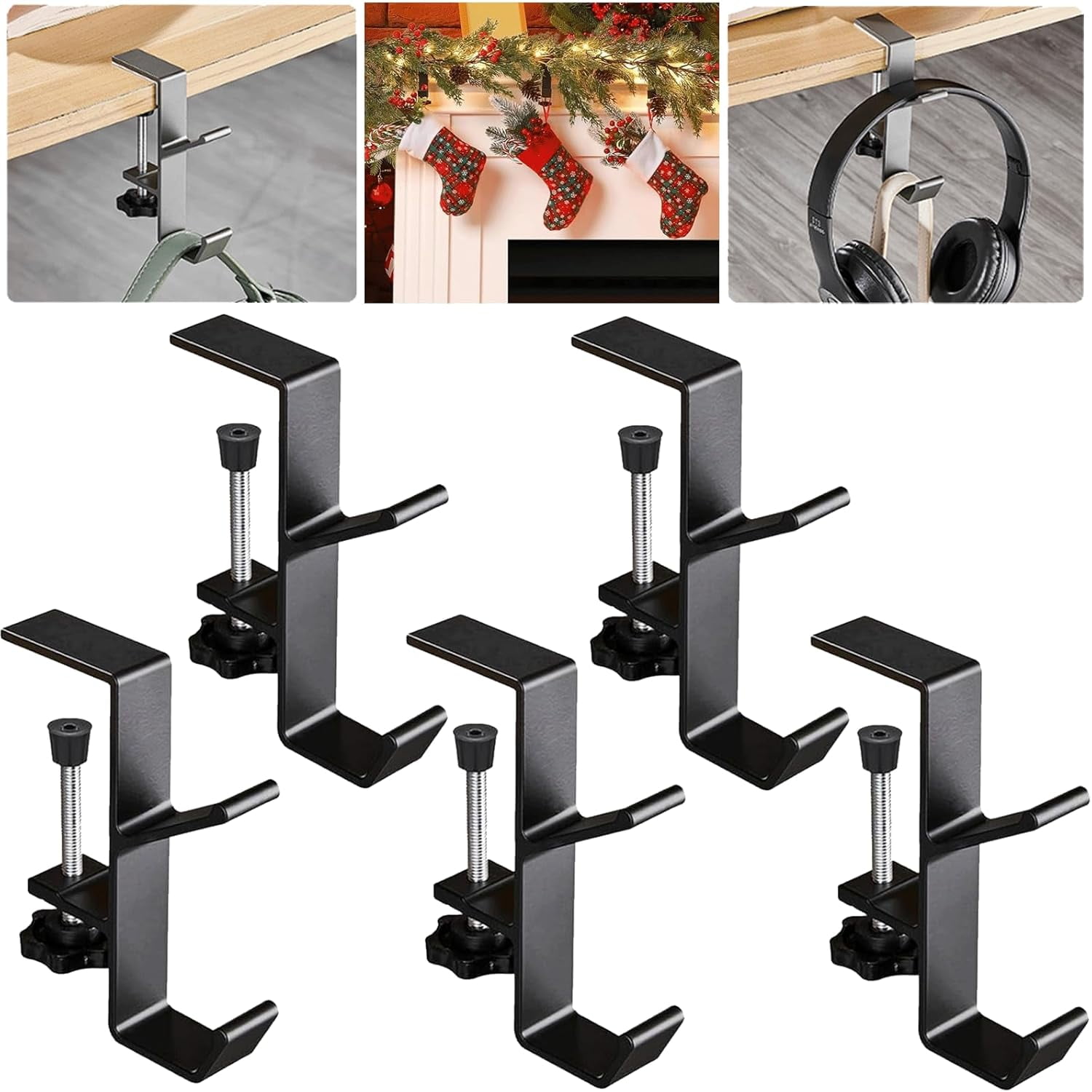 2 in 1 Garland Stocking Hangers,No Drill Garland Fireplace Stocking ...