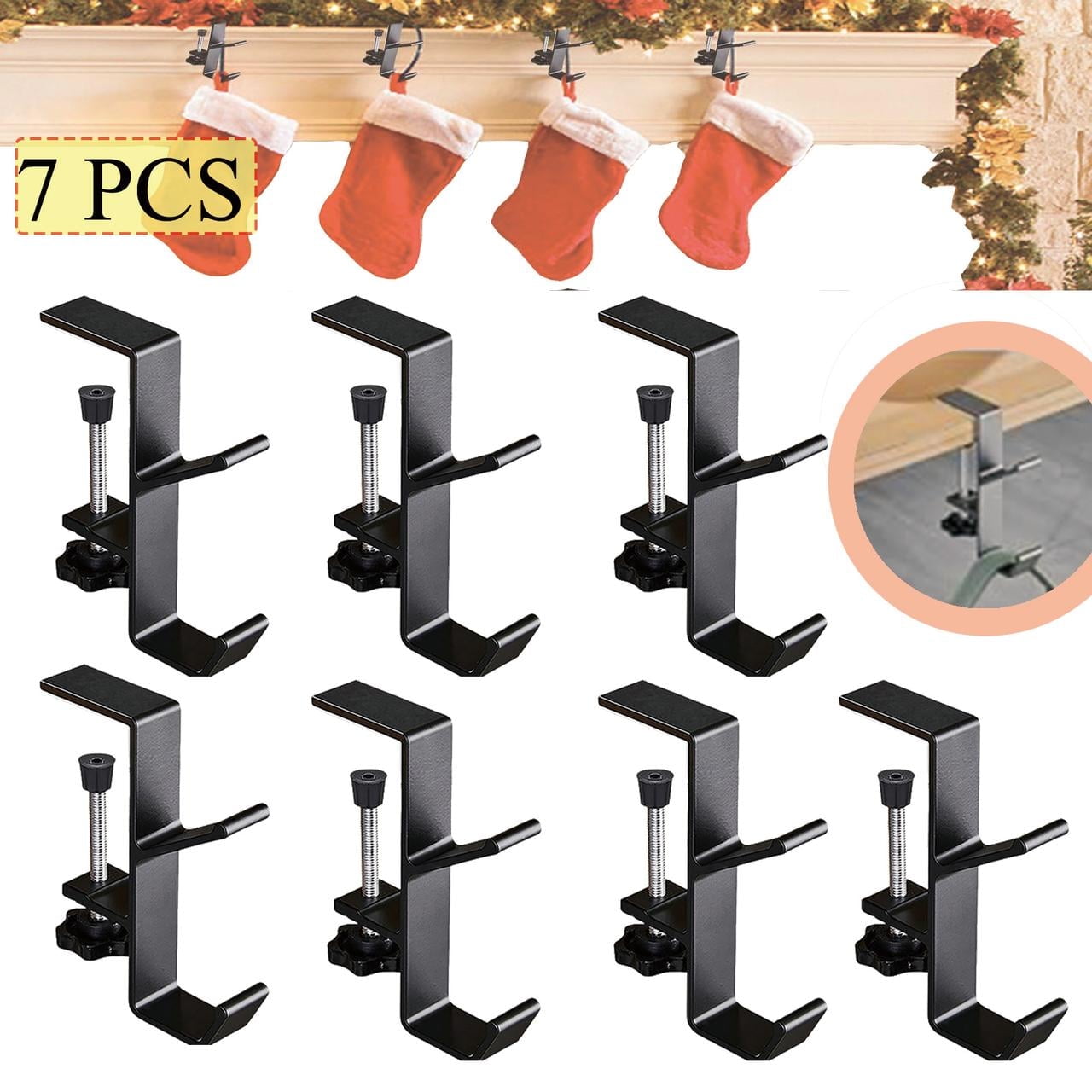 2 in 1 Garland Stocking Hangers, No Drill Garland Fireplace Stocking ...