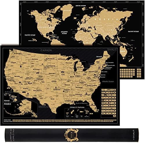 2 in 1 Gift Set - Scratch Off World Map and US Scratch off Map - Easy ...