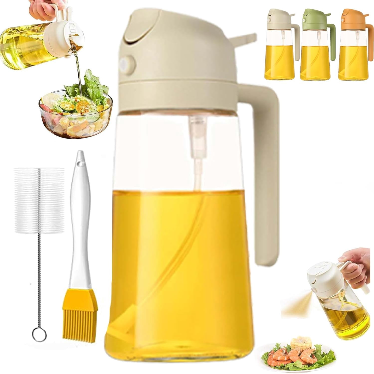 2 In 1 Glass Oil Sprayer & Dispenser, Oil Dispenser For Kitchen Spray ...