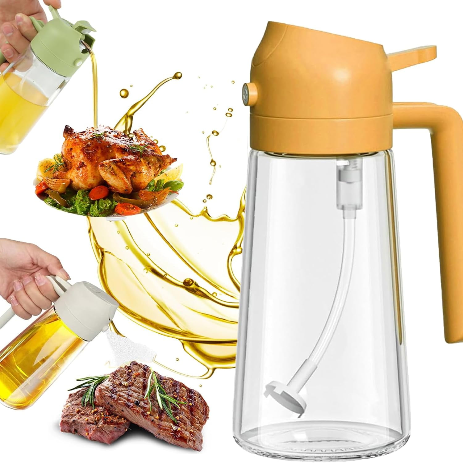 2 In 1 Glass Oil Sprayer & Dispenser, Oil Dispenser For Kitchen With ...