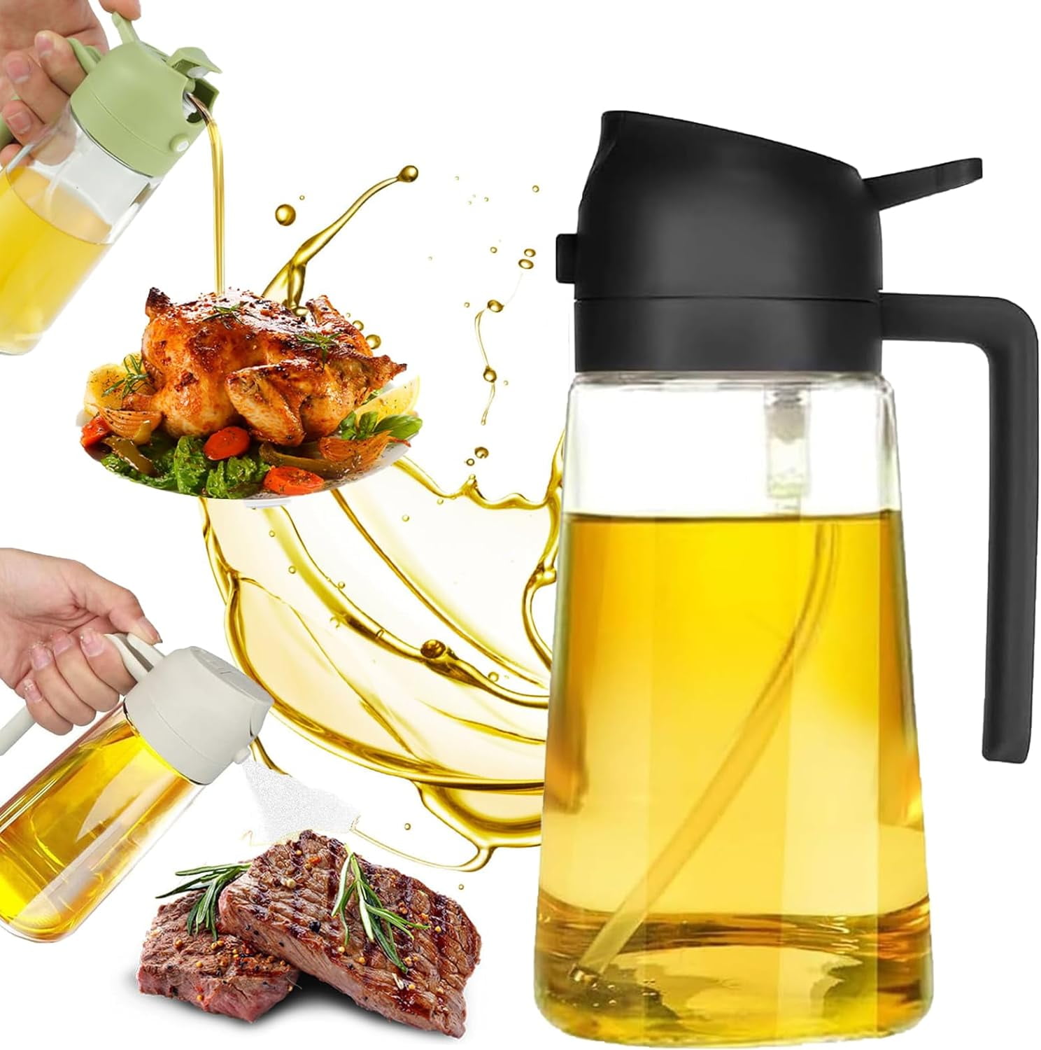 2 In 1 Glass Oil Sprayer & Dispenser, Oil Dispenser For Kitchen With ...