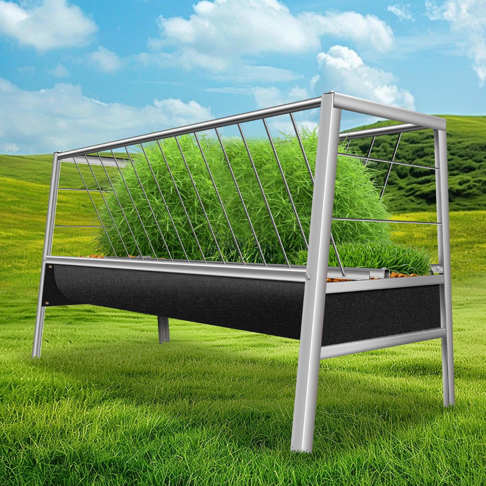 2 in 1 Goat Hay Feeder - 77 Gallon Stainless Steel with Rubber Grooves ...