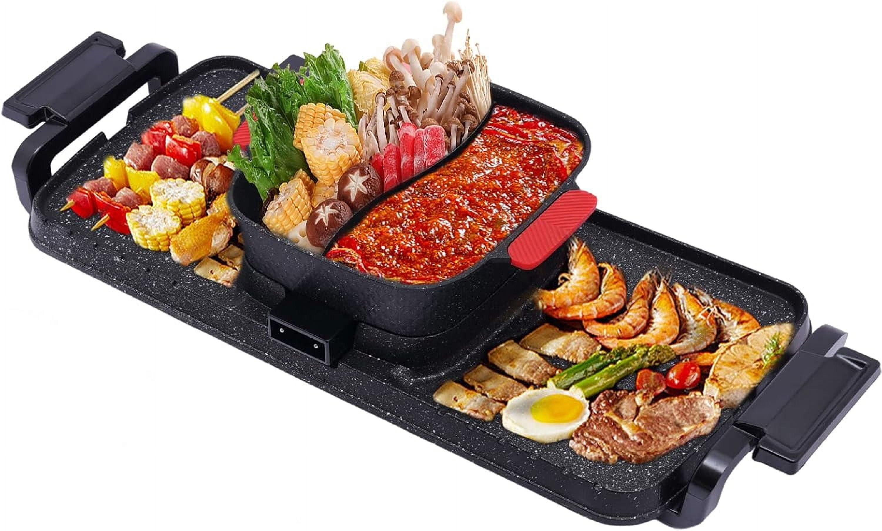 2 In 1 Grill and Hot Pot, 2200W Electric Hot Pot with Grill Pan ...