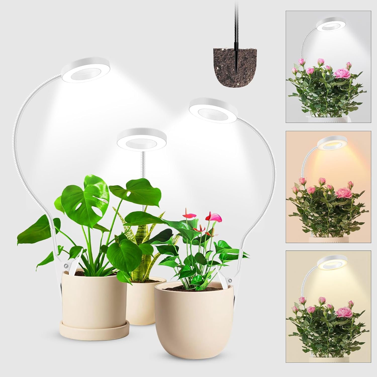 2 in 1 Grow Lights for Indoor Plants, 3 Colors Plant Lights for Indoor ...