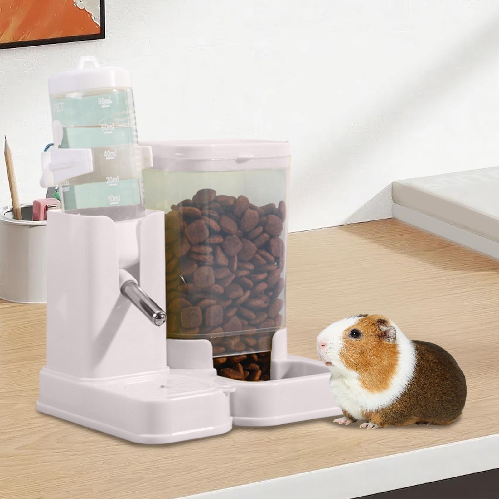 2 in 1 Hamster Water Bottle - Automatic Food Bowl, No Drip Small Animal ...