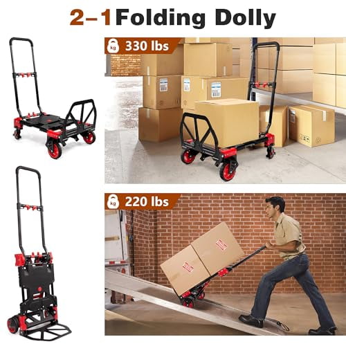 2 in 1 Hand Truck Dolly Foldable,330LB Capacity Portable Folding Hand ...
