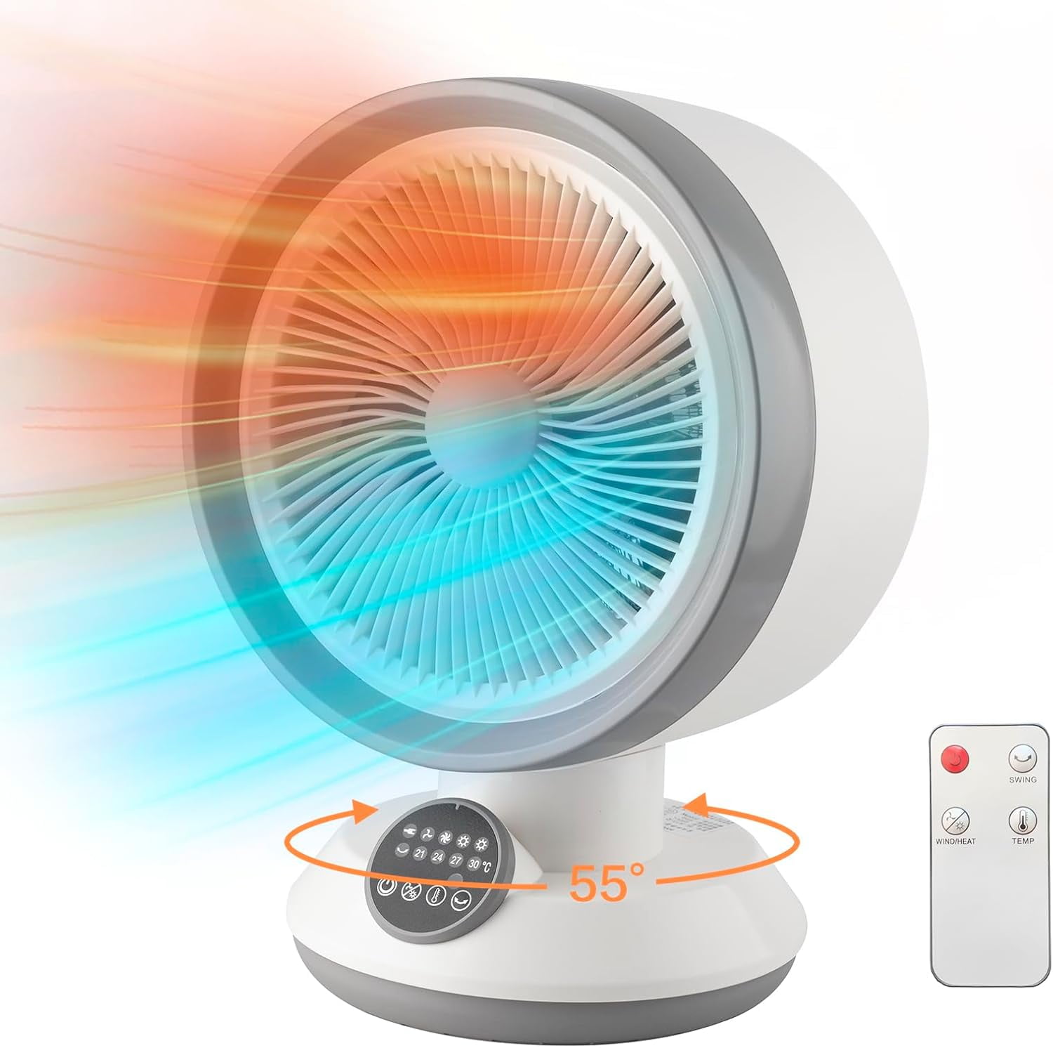 2 in 1 Heater Fan Combo, 1500W Portable Cooling Desk Fan, Oscillating ...