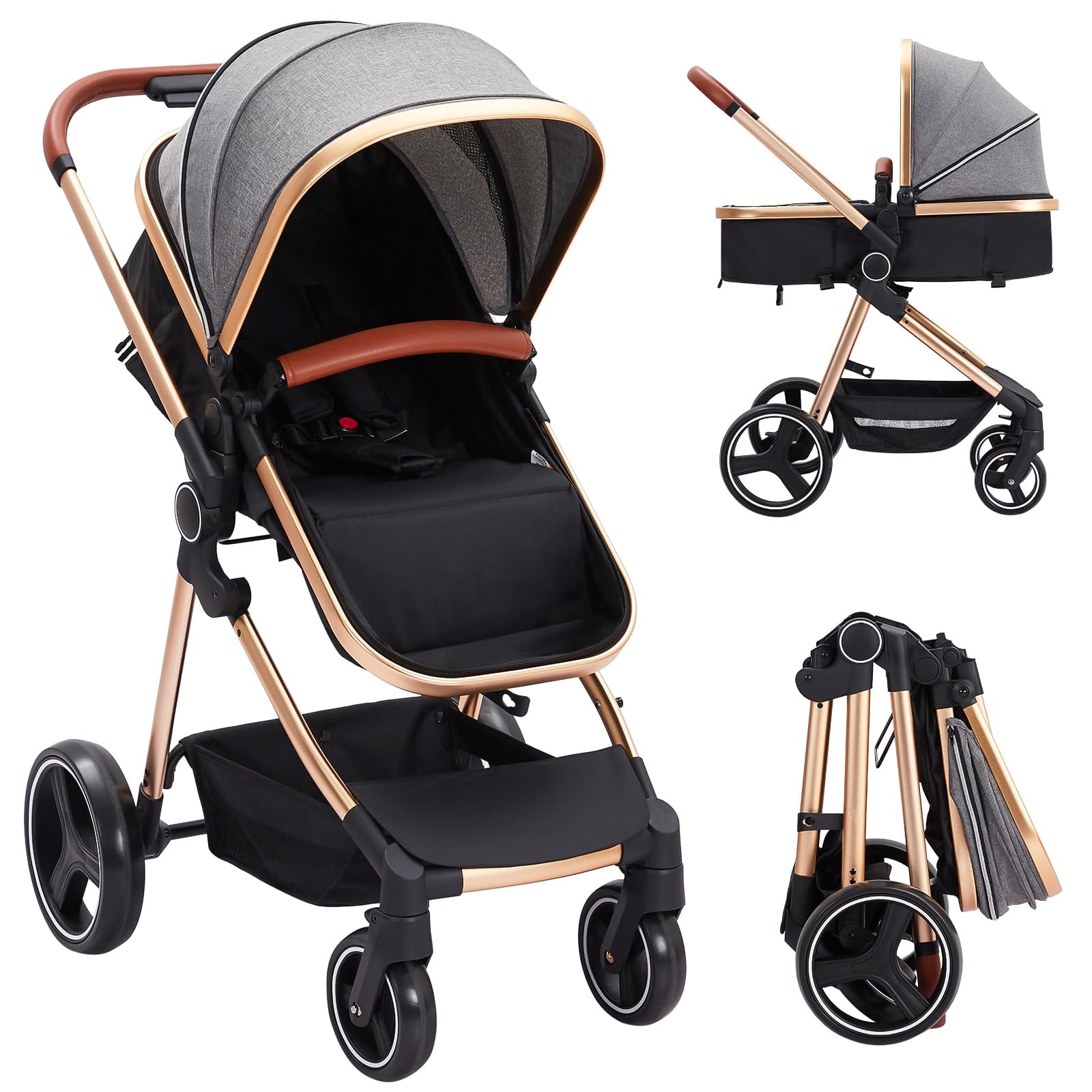 2 in 1 High Landscape Convertible Baby Stroller, Foldable Pushchair ...