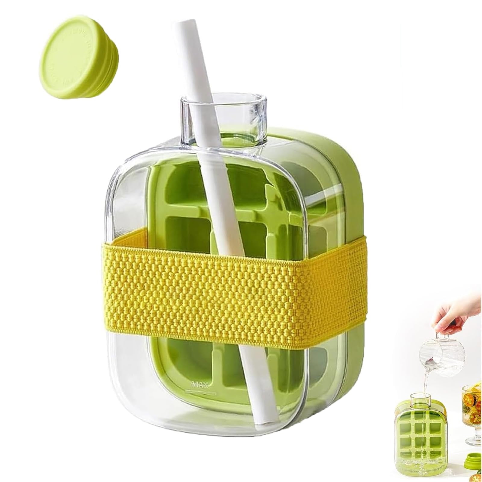 2 In 1 Ice Cube Bottle, Green Ice Cube Bottle with Straw, Portable ...