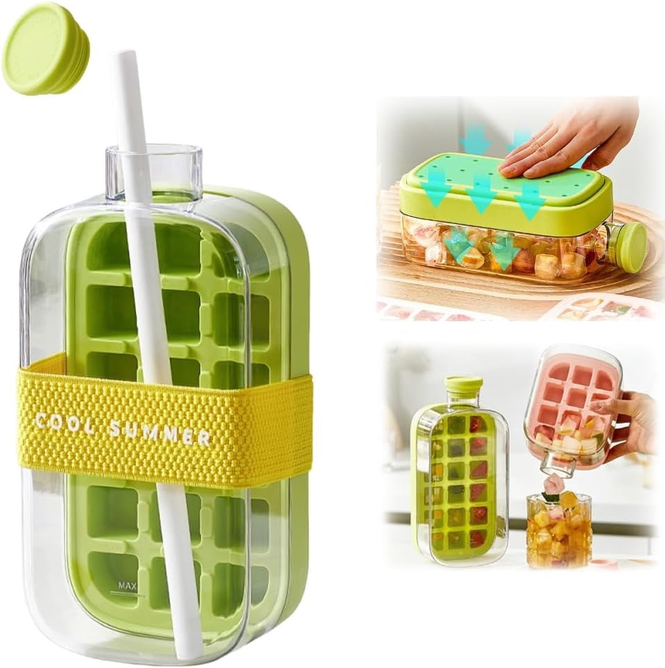 2 in 1 Ice Cube Bottle, Ice Compartment Water Bottle with Straw, Touch ...