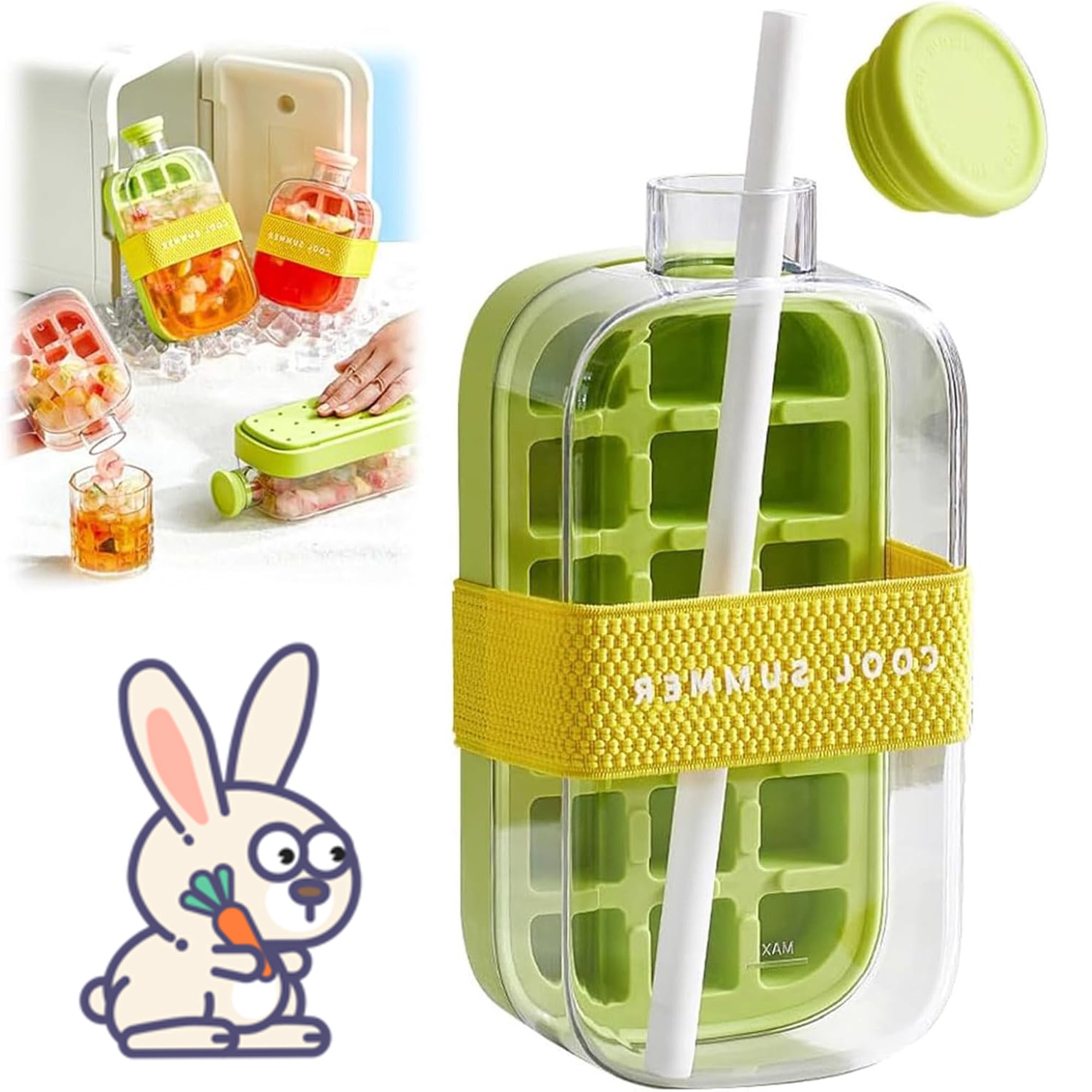 2 In 1 Ice Cube Bottle, Ice Cube Bottle With Straw, Portable Touch Free ...