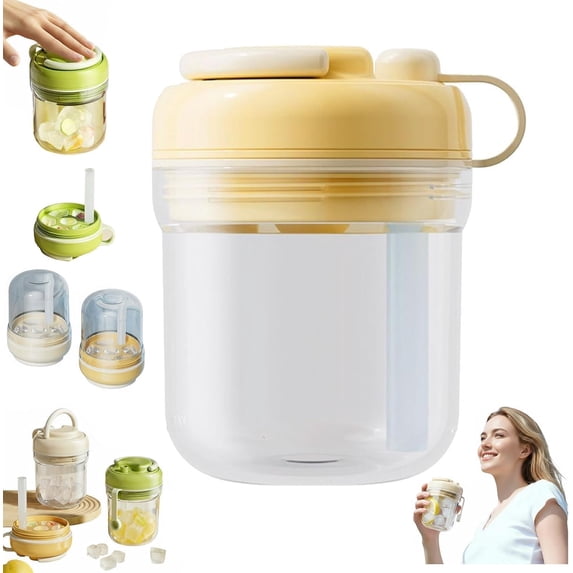 2 in 1 Ice Cube Bottle, Silicone Icecube Cup with Straw, Portable Touch ...